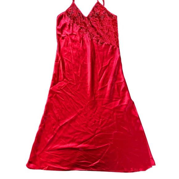LA Intimates | Intimates & Sleepwear | Red Satin Nightgown With Velvet ...